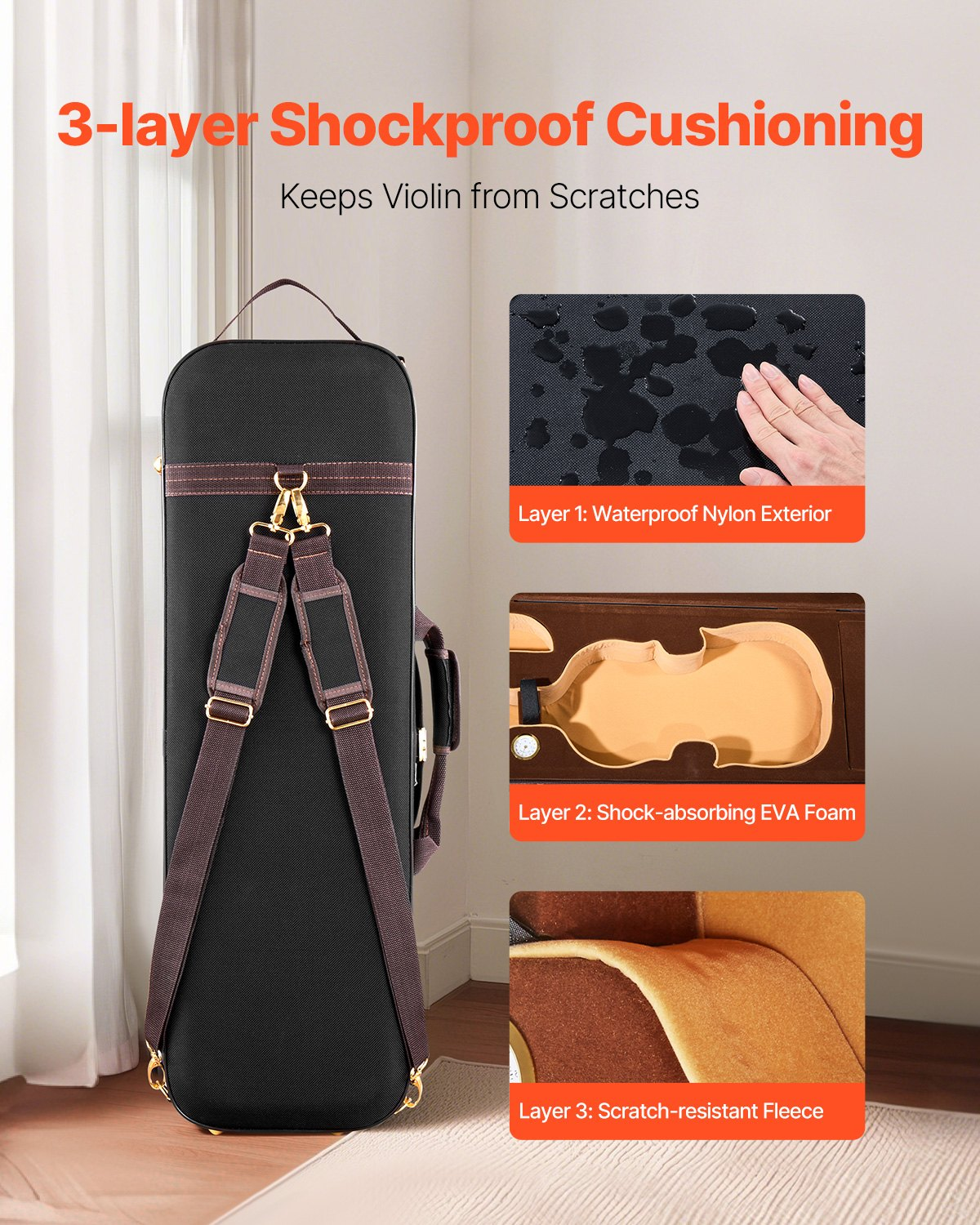 Portable Nylon Fabric 4/4 Full Size Violin Case Anti-Scratch Travel ...