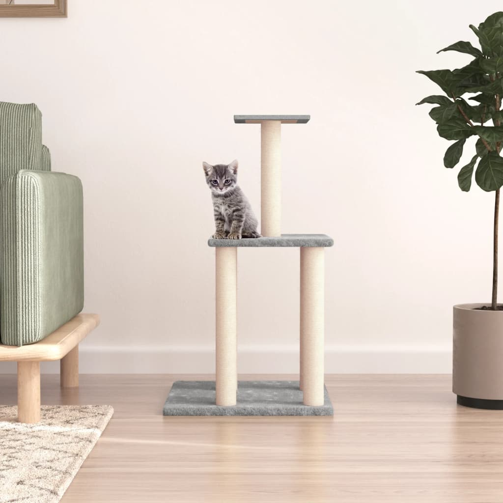 vidaXL Cat Tree Light grey Engineered wood, plush, sisal 33.7 in tall ...