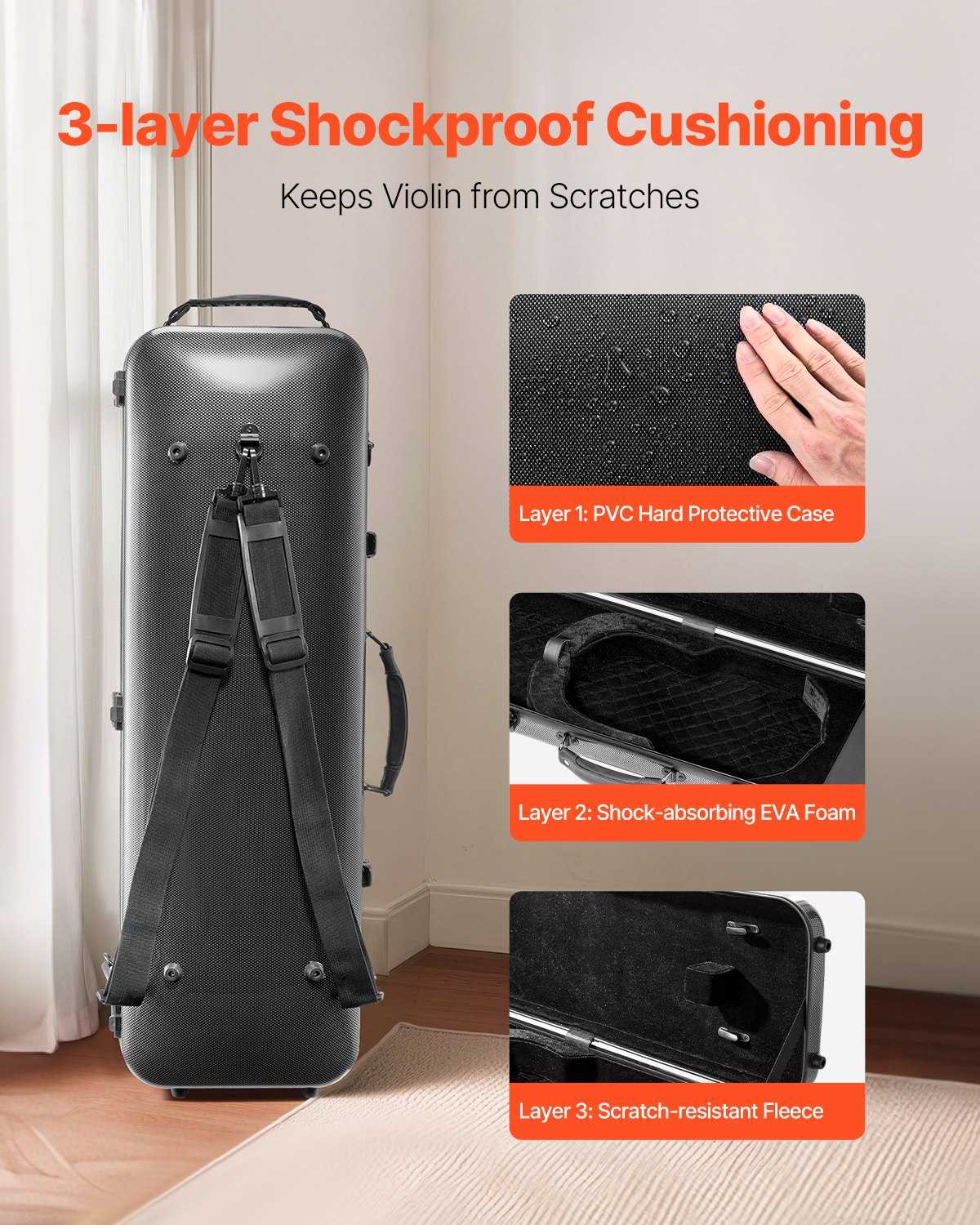Portable Composite Carbon Fiber 4/4 Full Size Violin Case Oblong ...