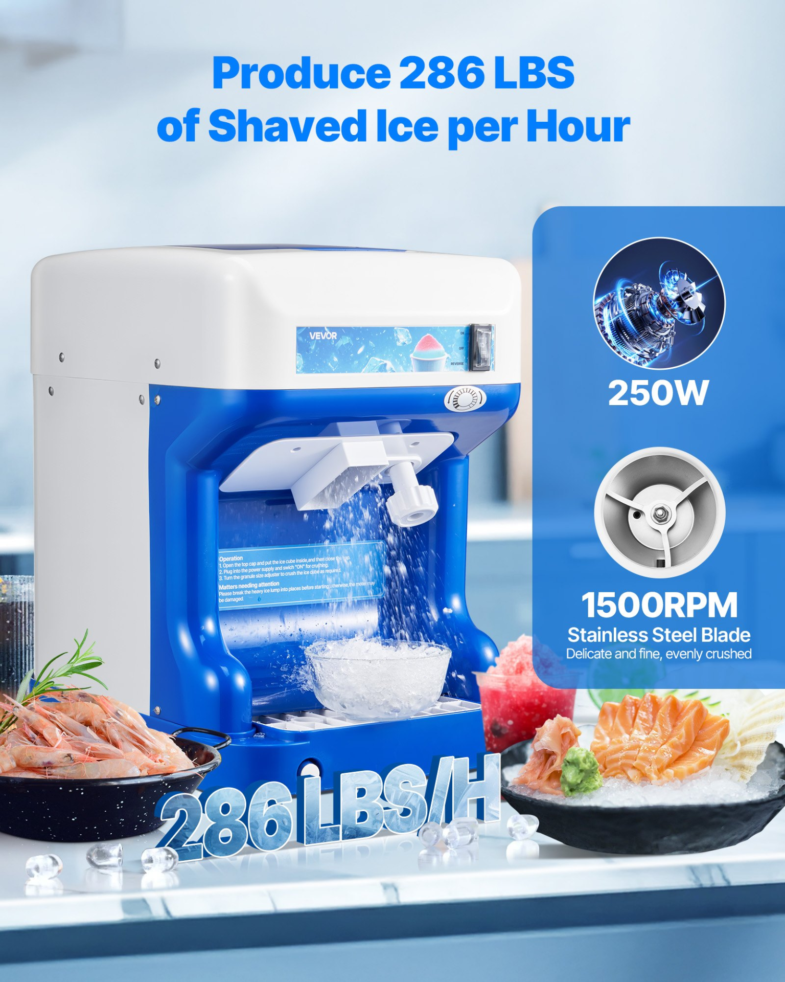 Commercial Ice Shaver 286LBS/H Electric Snow Cone Maker Ice Crusher ...