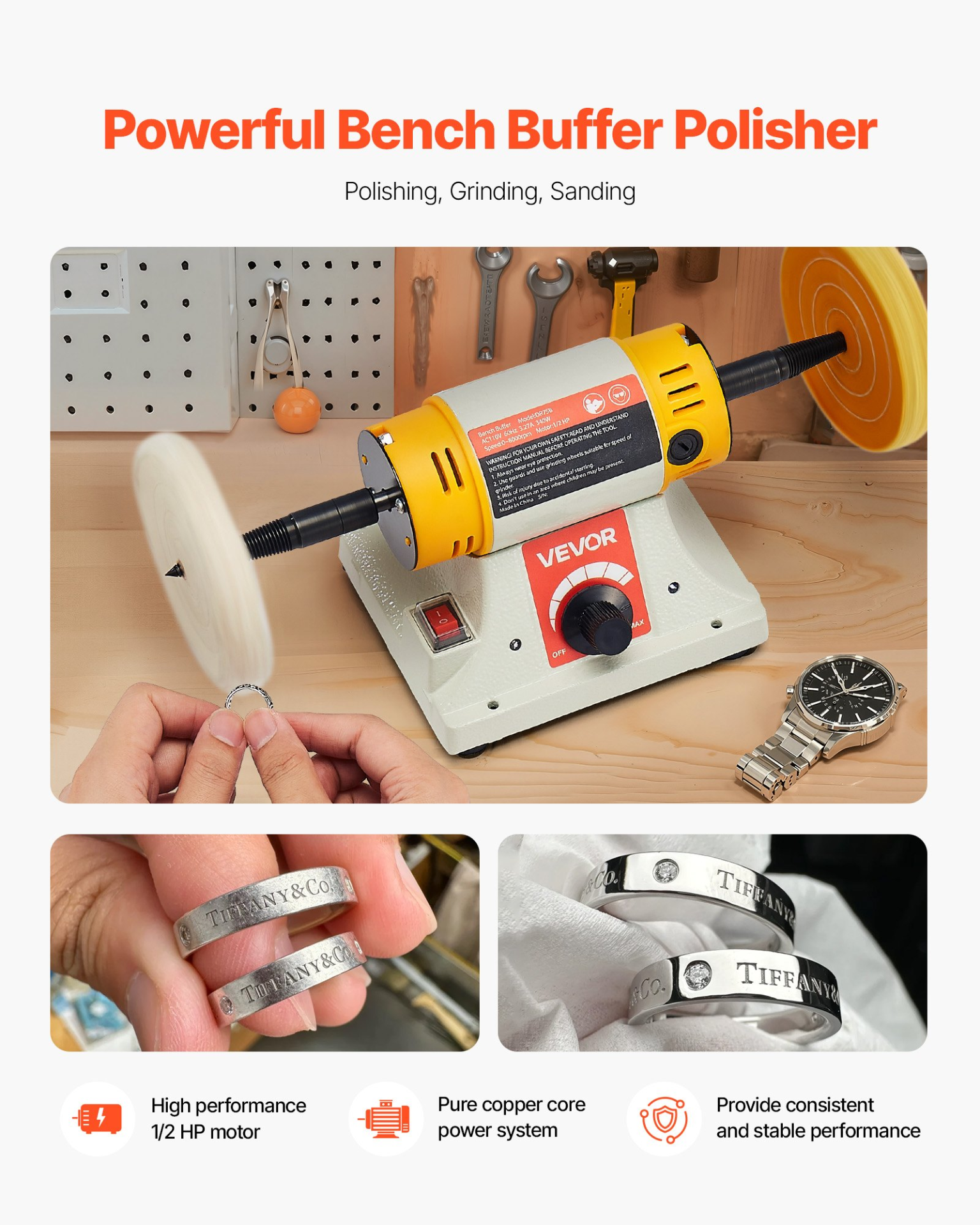 1/2HP Bench Buffer Polisher 0 to 8000RPM with 3-inch & 4-inch Wheels | eBay