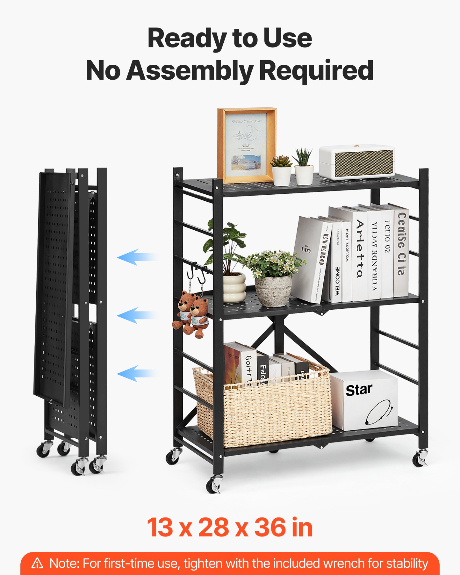 3-Tier Foldable Storage Shelf, Black | eBay
