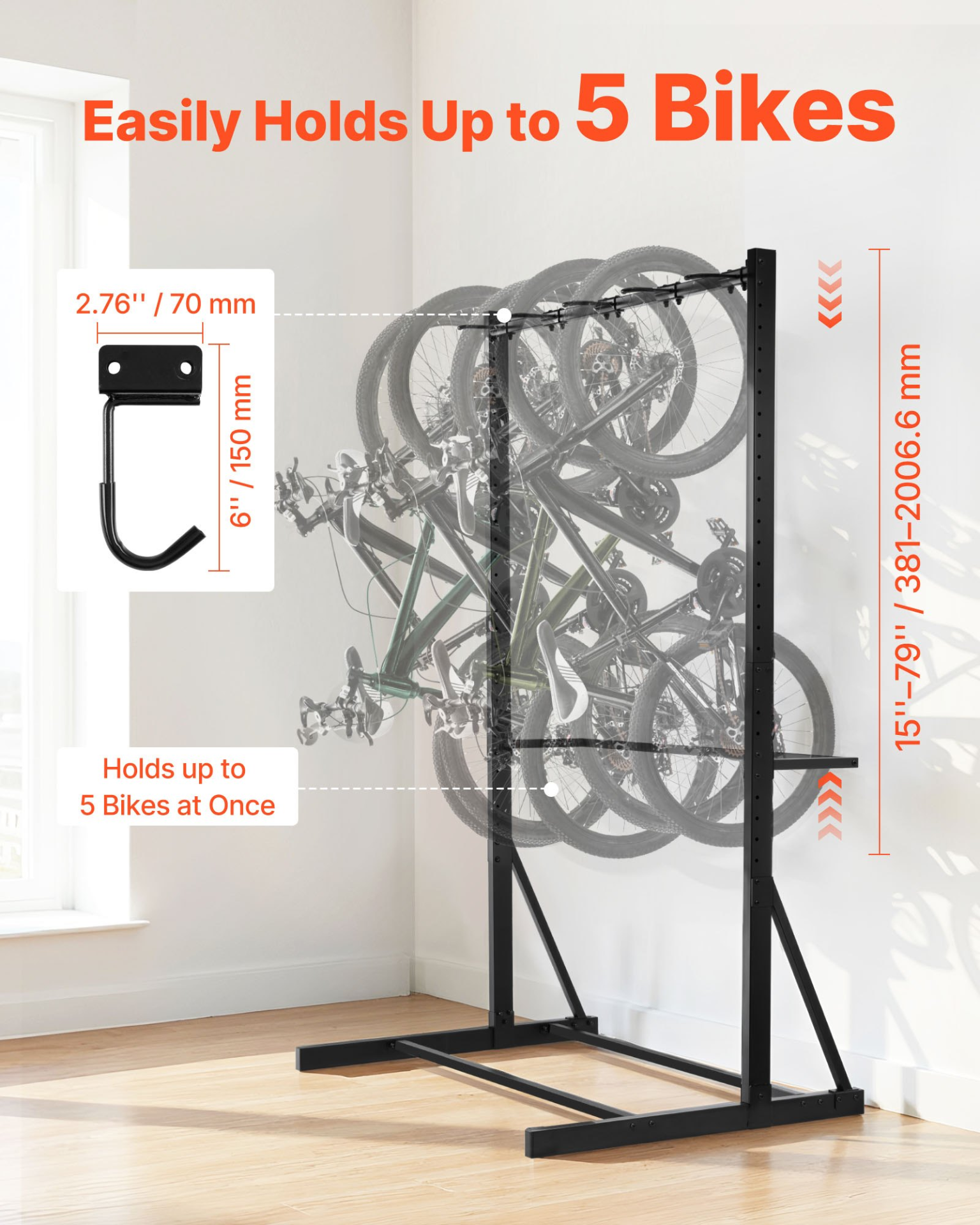 Freestanding Bike Rack Max 5 Bikes Storage Bicycle Organizer Standing ...