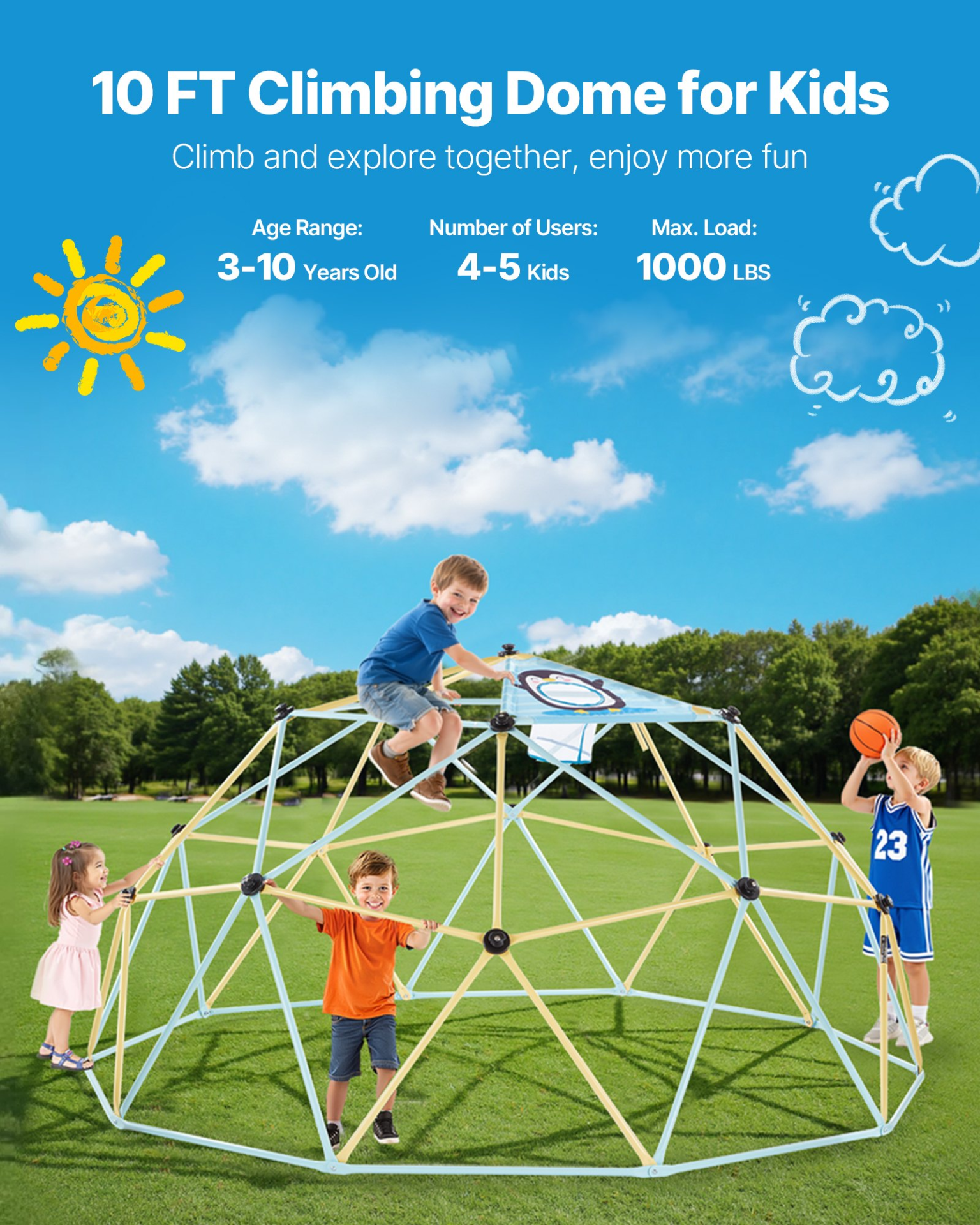 Climbing Dome, 10FT Geometric Dome Climber, 1000LBS Loading Jungle Gym ...
