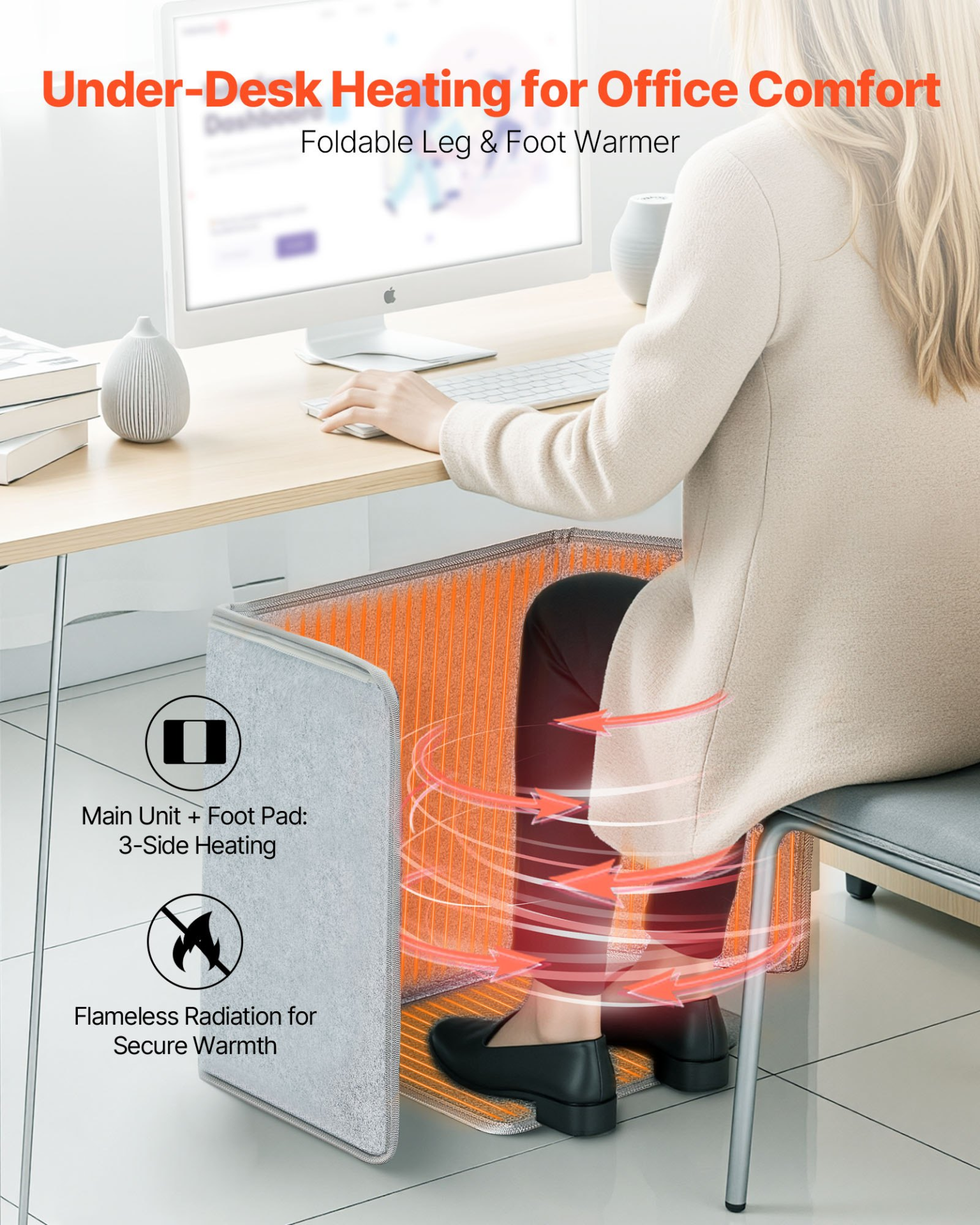 VEVOR Foldable Under Desk Heater & Foot Warmer 5 Temp Settings 9H Timer ...