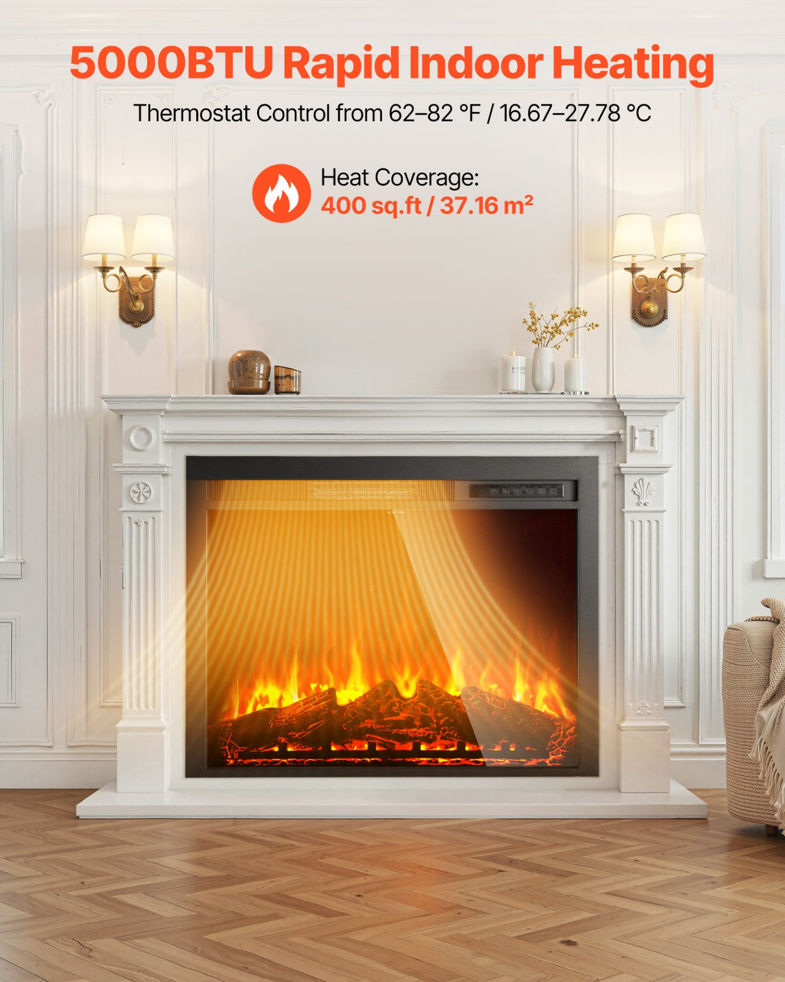 VEVOR 35in Electric Fireplace Insert Wall Recessed Heater 750W 1500W ...