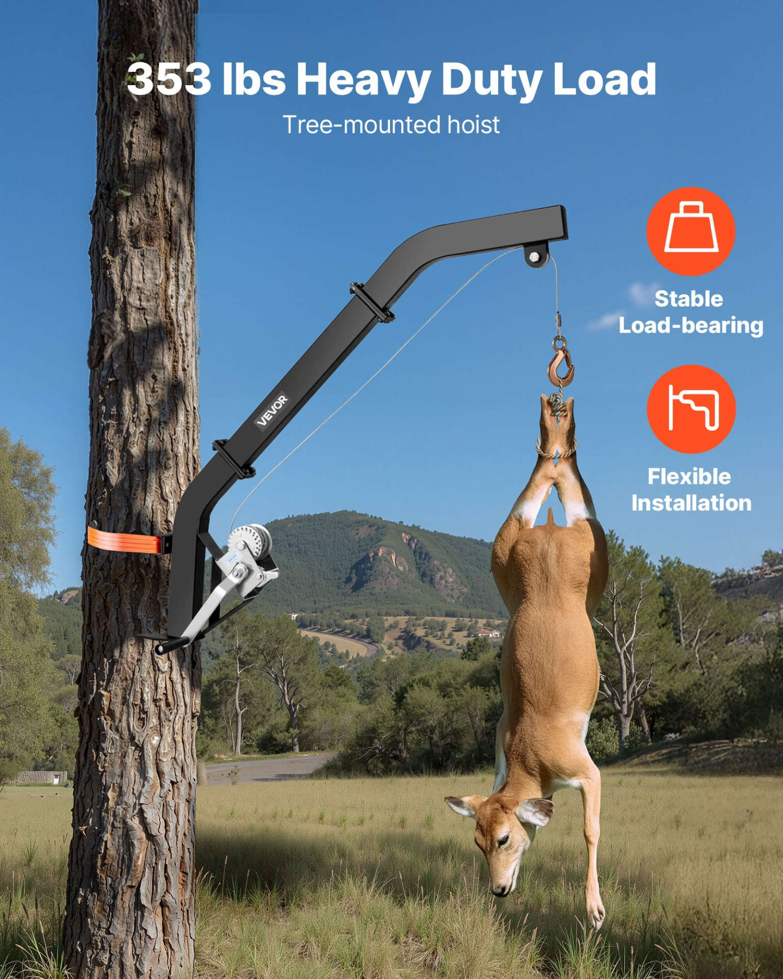 VEVOR Heavy-Duty Tree Mounted Deer Hoist – 353 lbs Manual Winch Lift | eBay