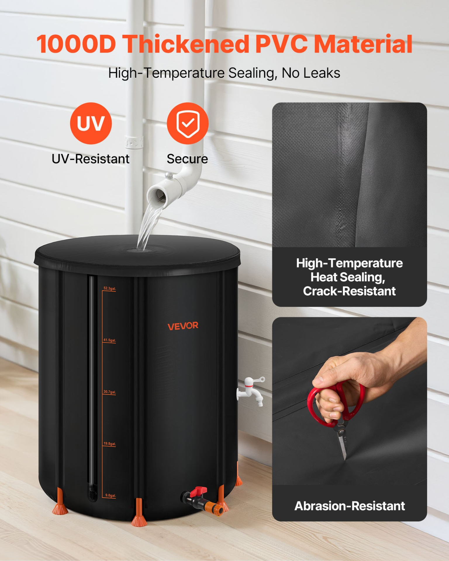 VEVOR 53 Gallon Collapsible Rain Barrel - Water Collection System with ...