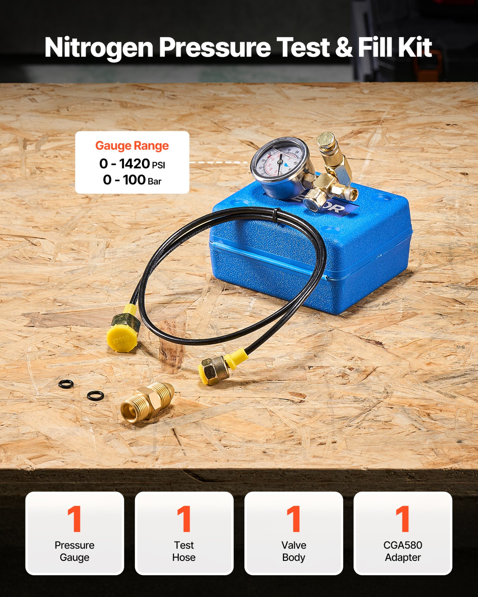 Hydraulic Nitrogen Accumulator Charging Kit, 0-1420 PSI Nitrogen Fill ...