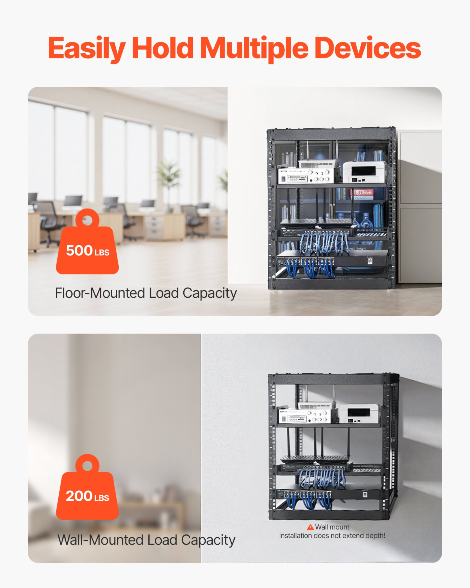 12U Open Frame Network Rack Wall Mounted Server Rack 4 Post with ...