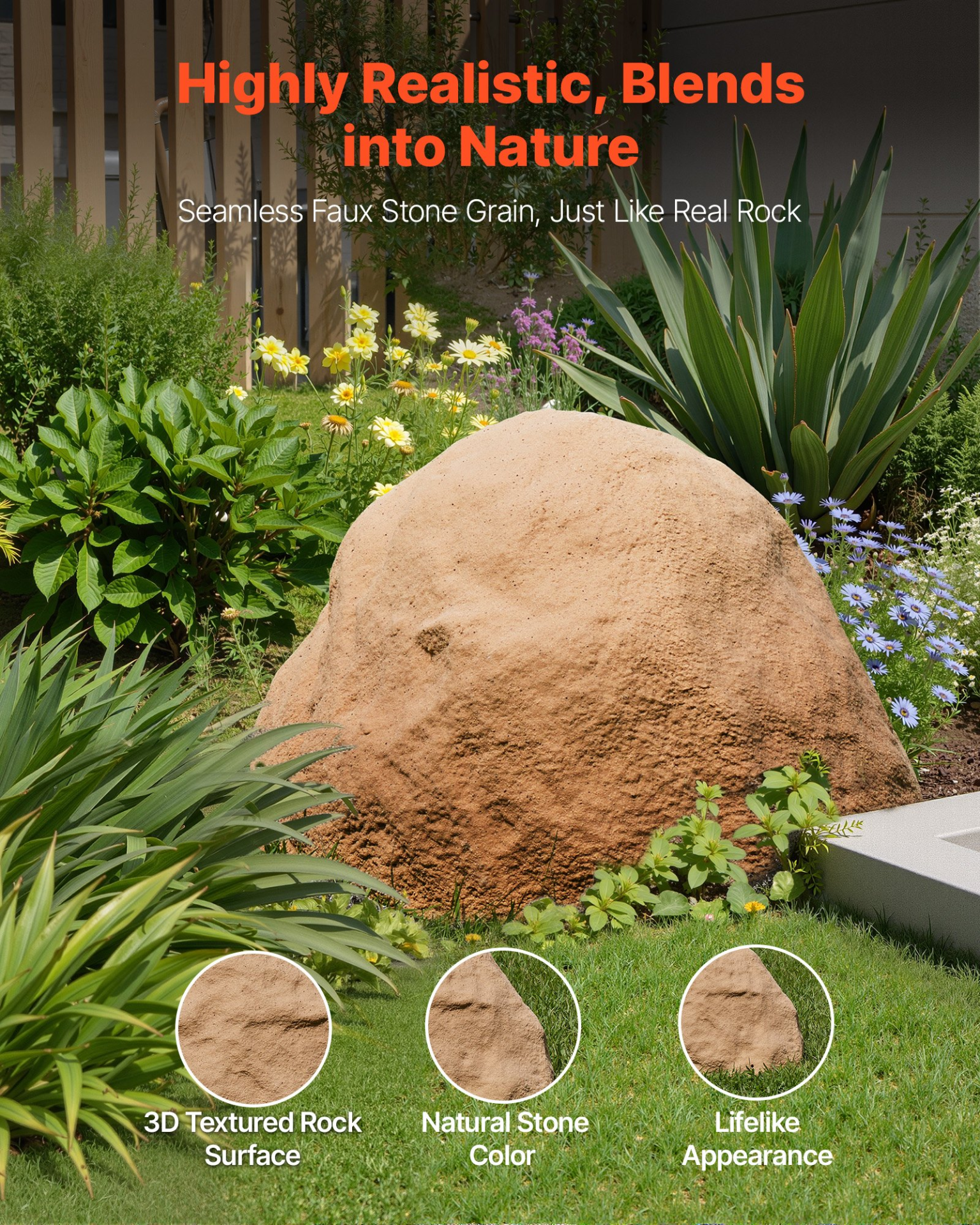 VEVOR Faux Rock Cover Medium Sandy Brown - Realistic Fake Boulder Pump ...