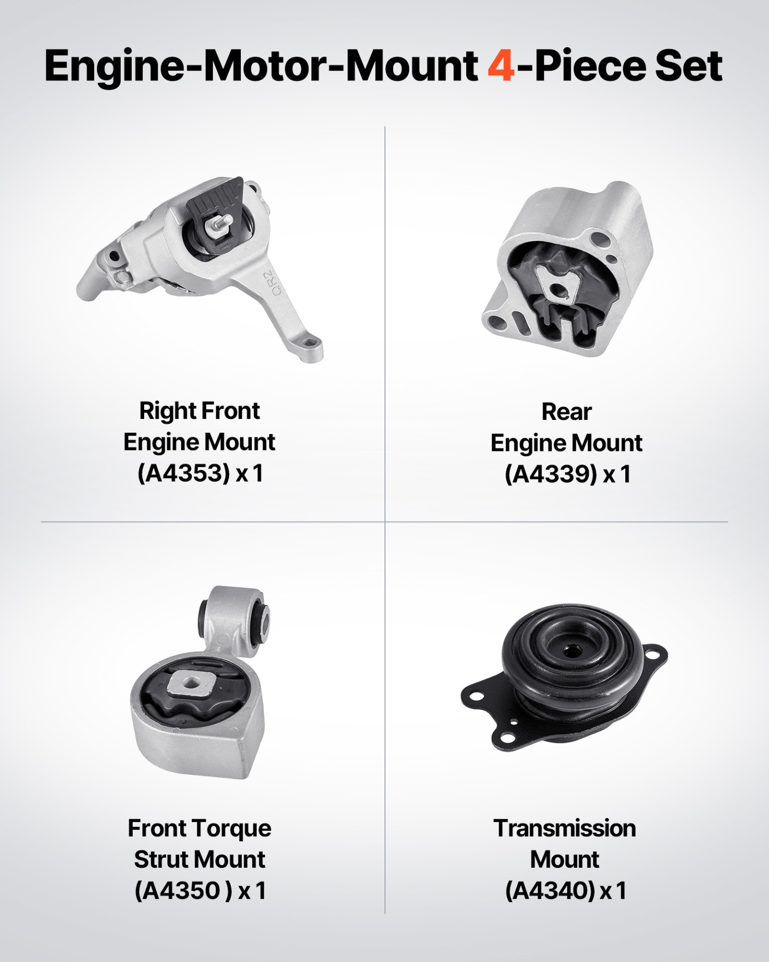 VEVOR 4-PC Engine & Transmission Mount Kit for 2007-2017 Nissan Altima ...