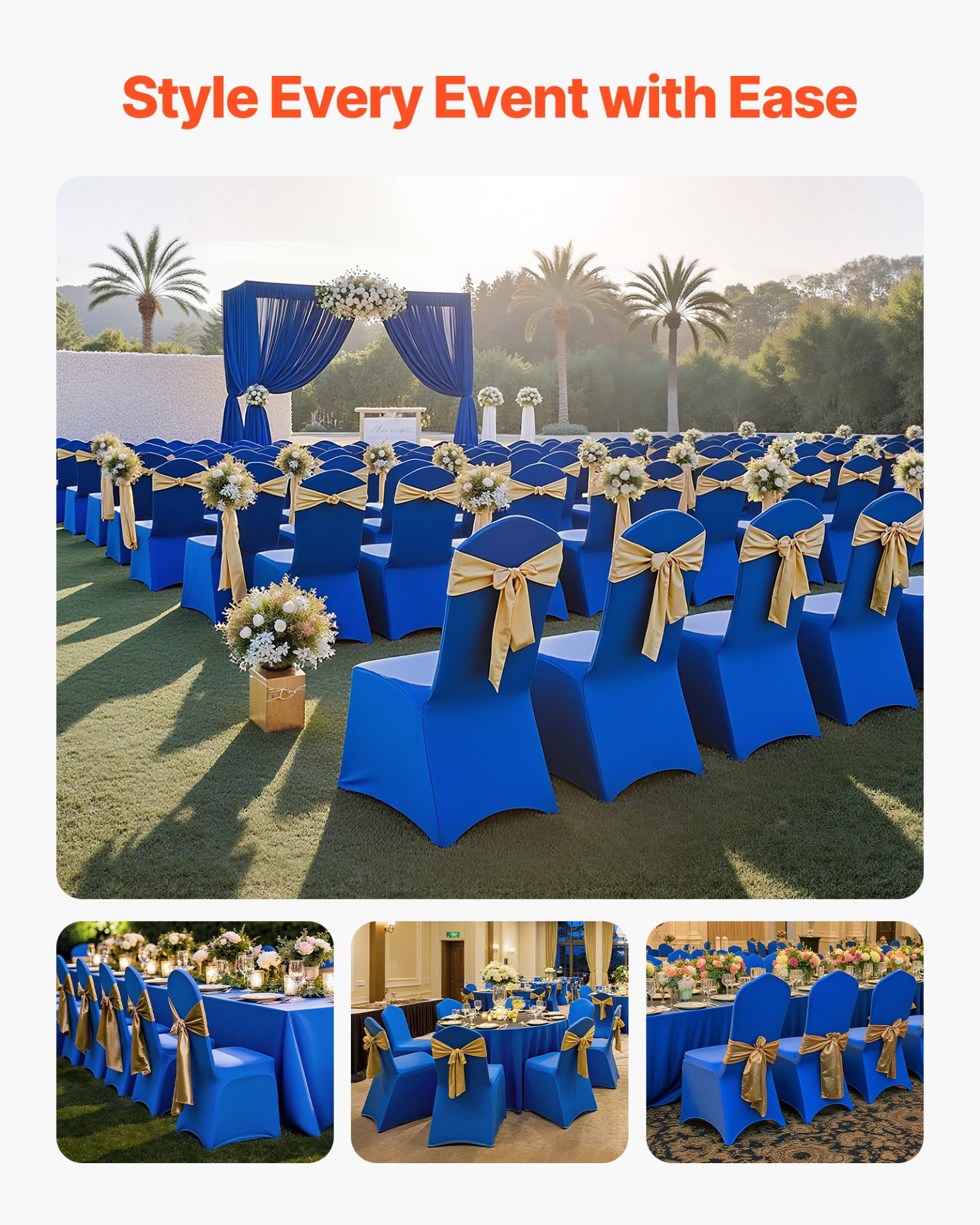 VEVOR 50 Pcs Royal Blue Stretch Chair Covers, Polyester Spandex | eBay
