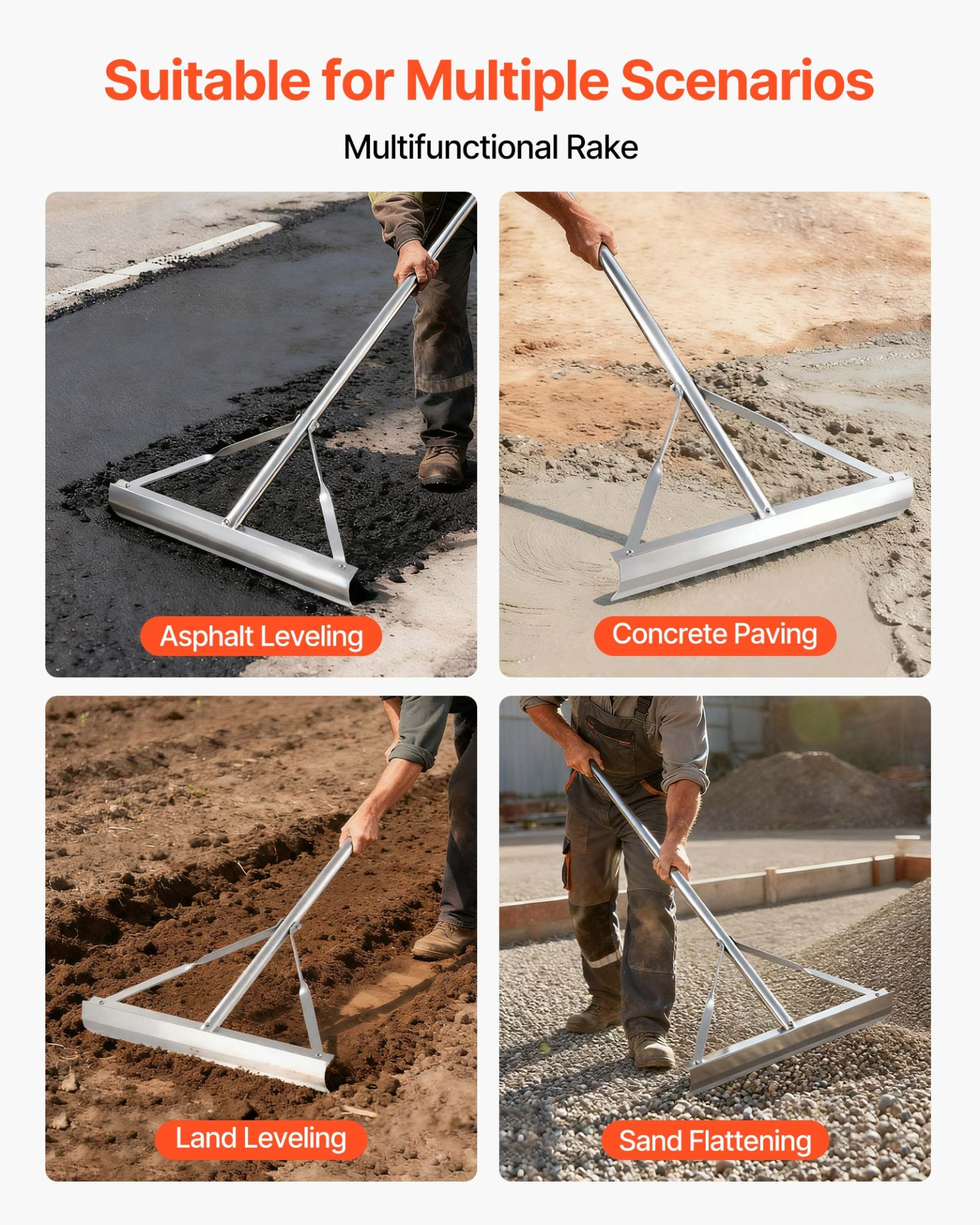 20" Landscape Level Rake with 60" Handle, Heavy-Duty Aluminum Asphalt ...