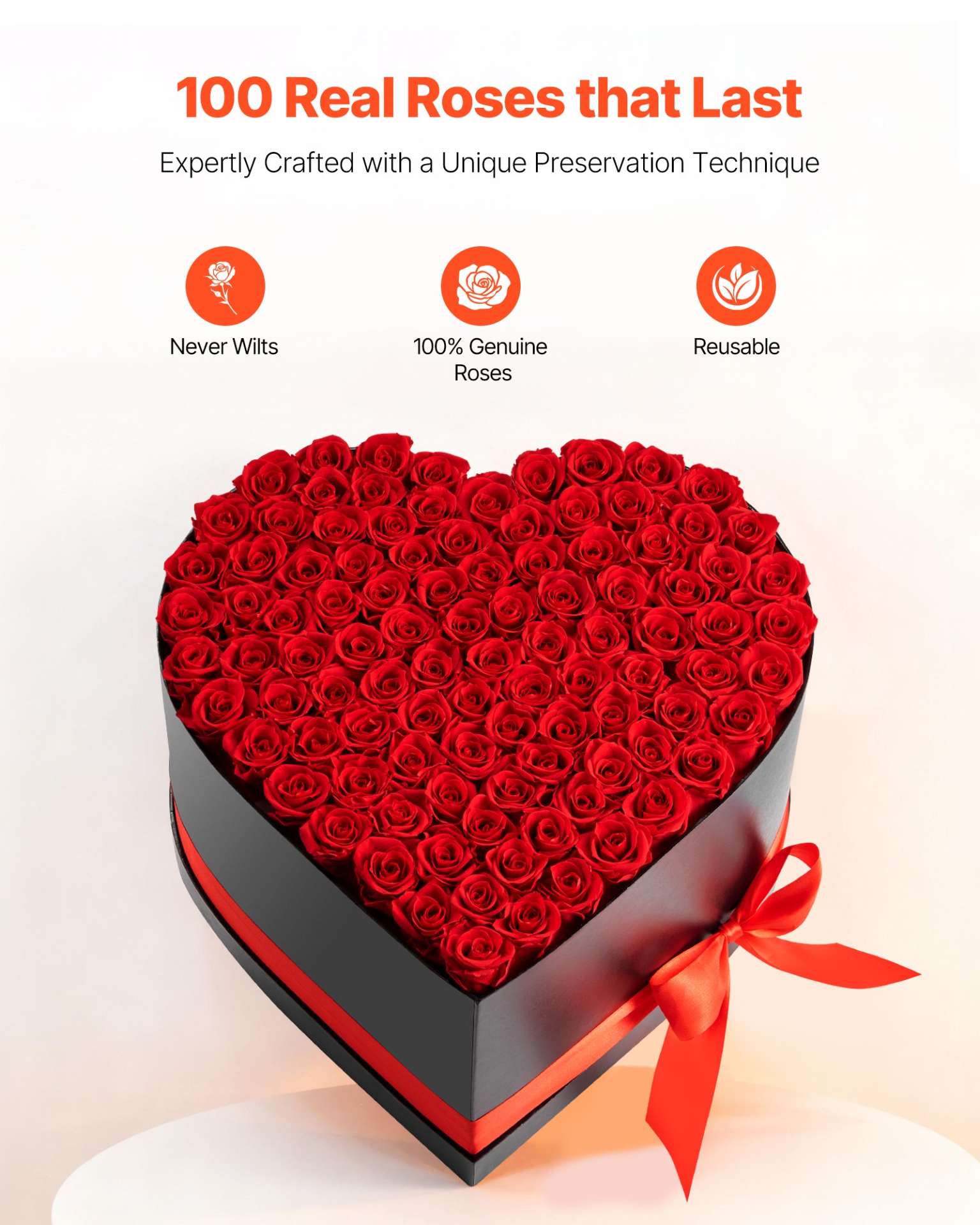 Forever Roses 100 Preserved in Heart Box Eternal Flowers Gift for Her ...