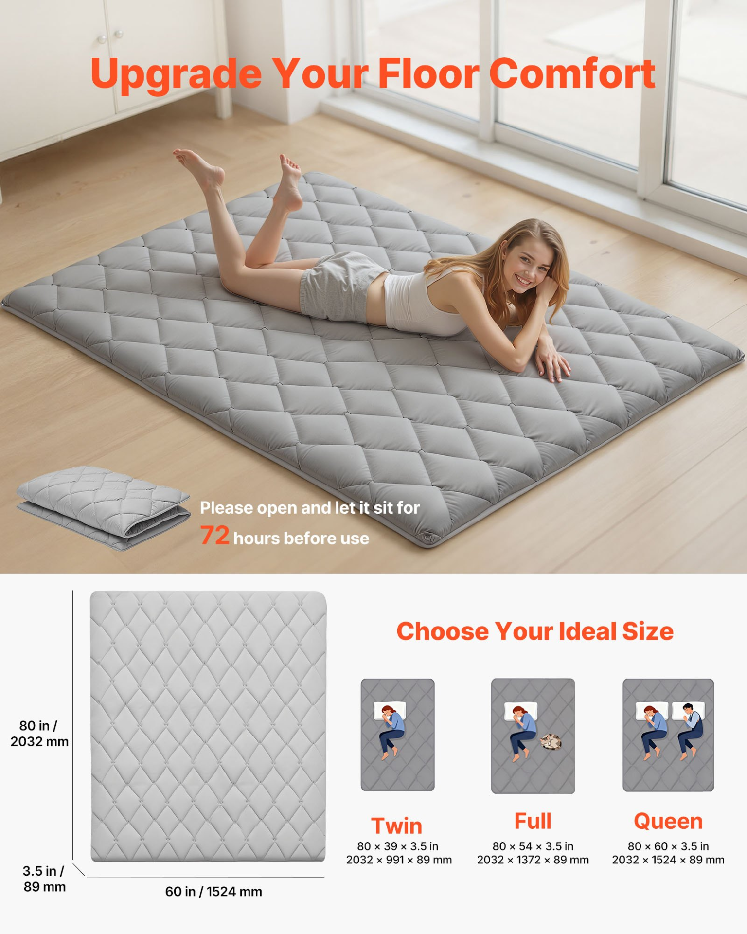 Japanese Tatami Mat, Queen Size Foldable Japanese Tatami Mattress, Gray ...
