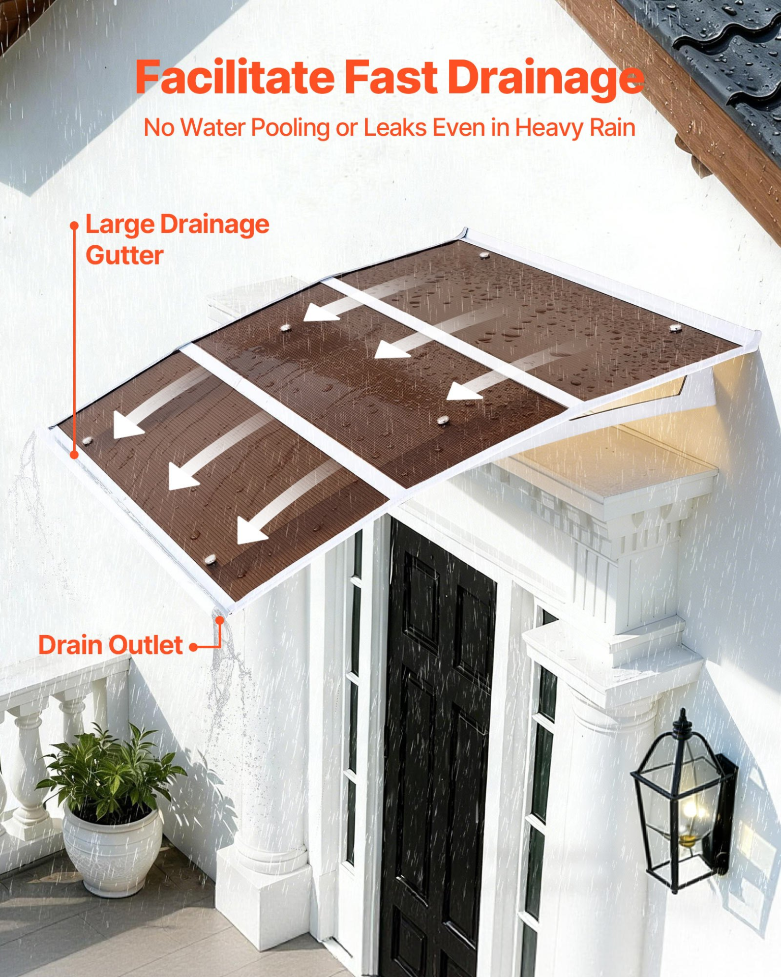 Door Awning Canopy 37x47 in Polycarbonate Rain Sun Snow Cover Brown | eBay