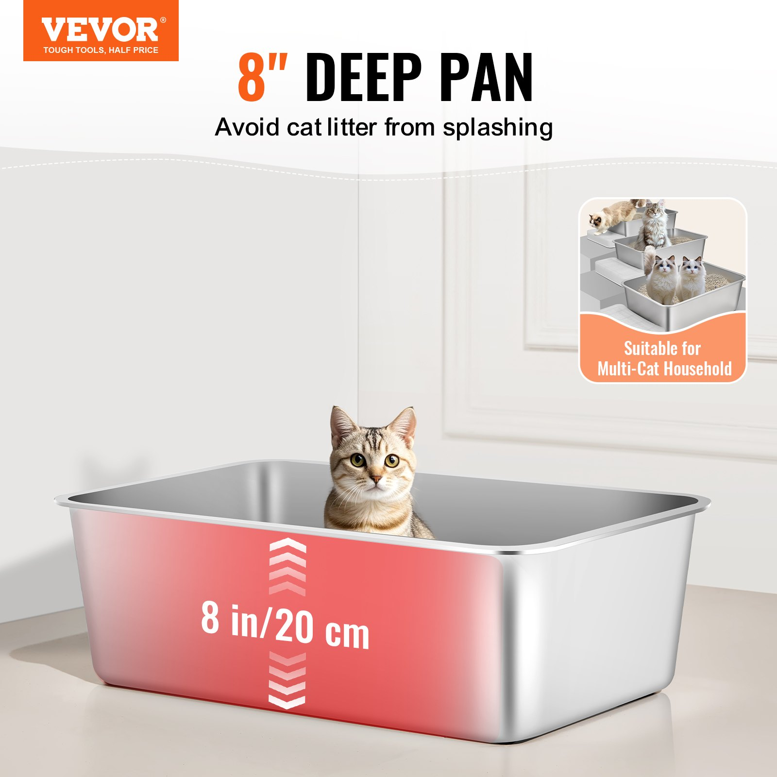 8 in Deep Cat Litter Box Odor-Free Litter Box with Filtering Foot Board ...