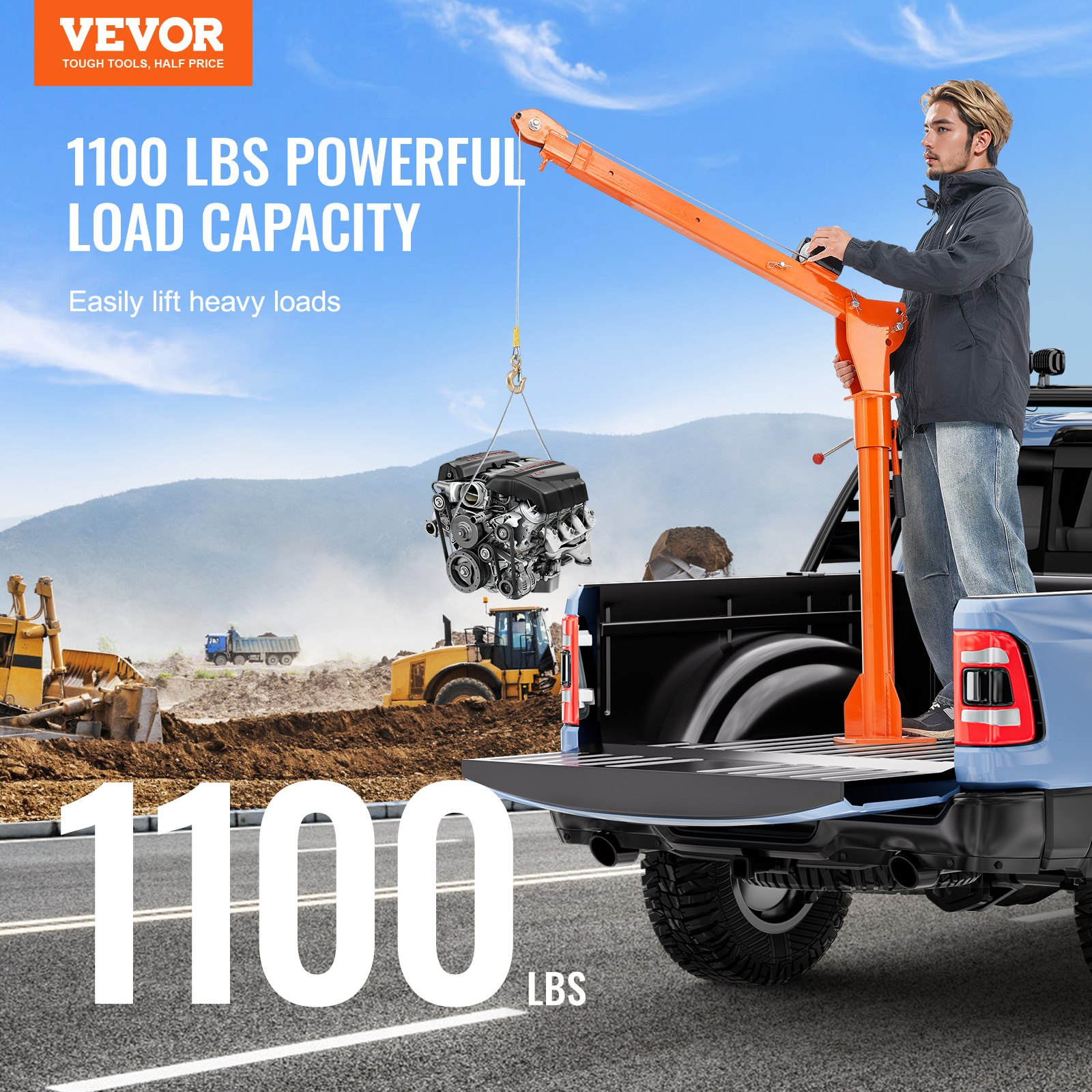 Electric Pickup Truck Crane Hoist Crane 1100 lbs 360° Swivel Hoist Lift ...