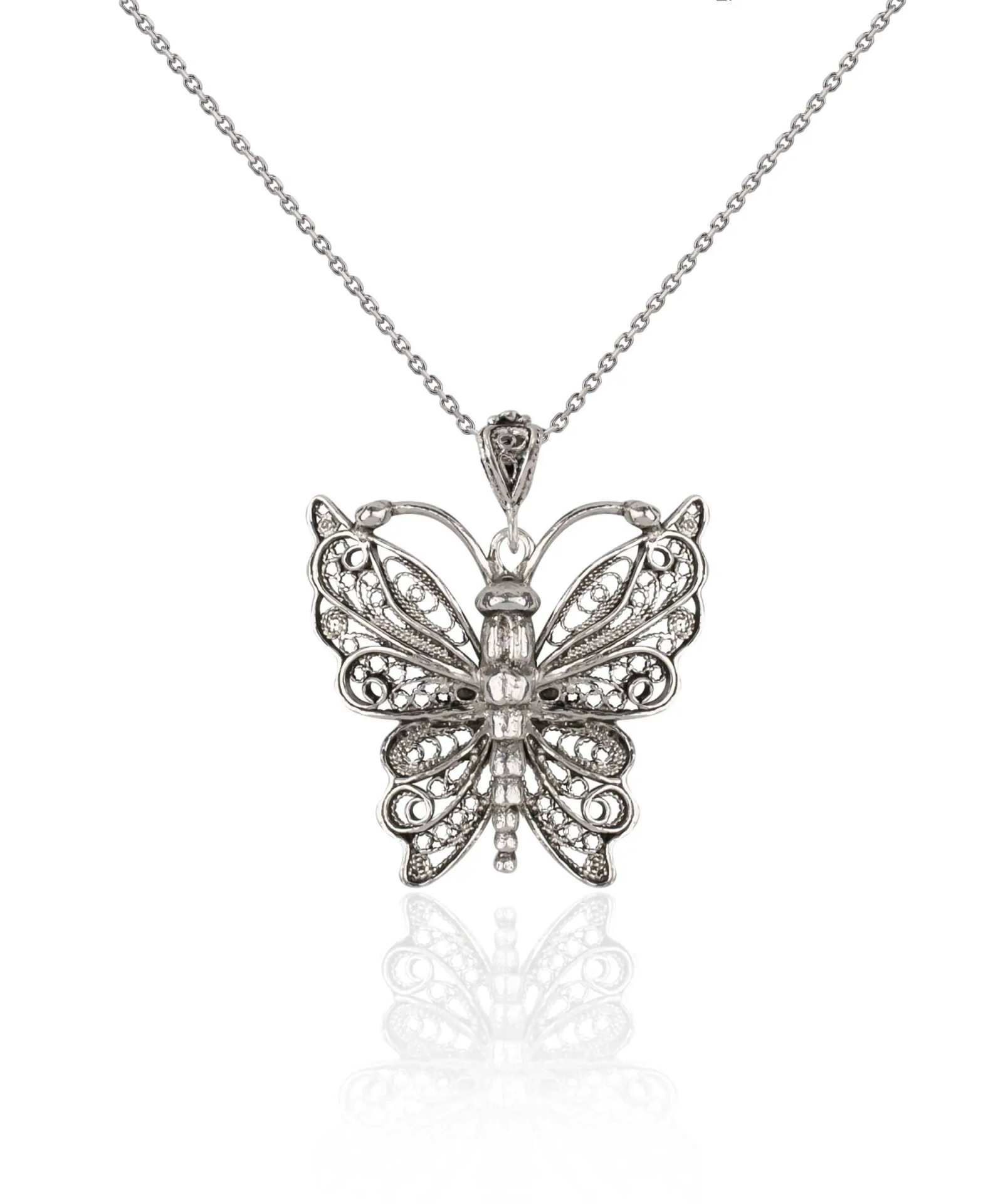 Filigree Art Butterfly Design Women Silver Pendant Necklace 872 | eBay
