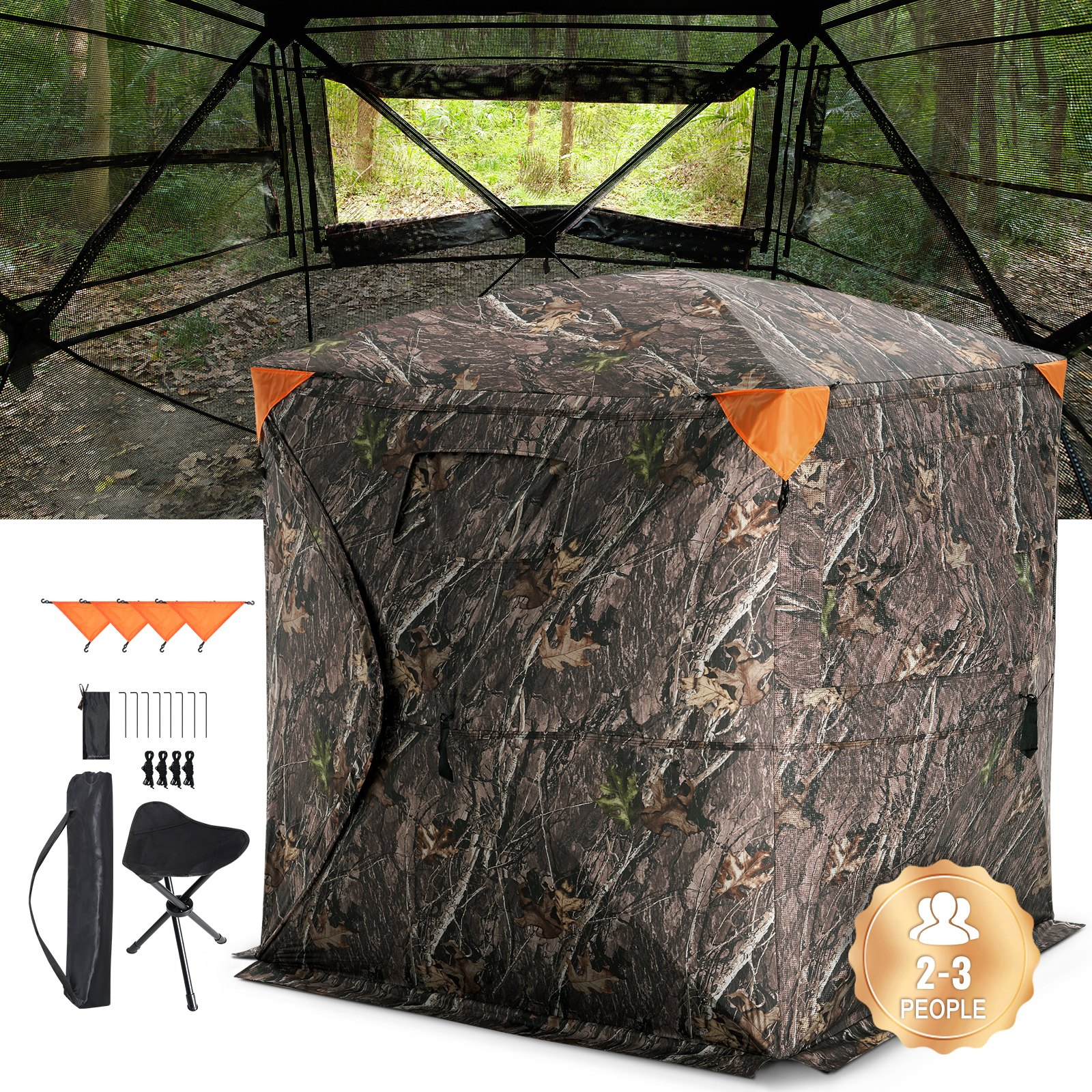 270° Hunting Blind Pop Up Tent 2-3 Person w/ Bag One-Way Mesh for Deer ...