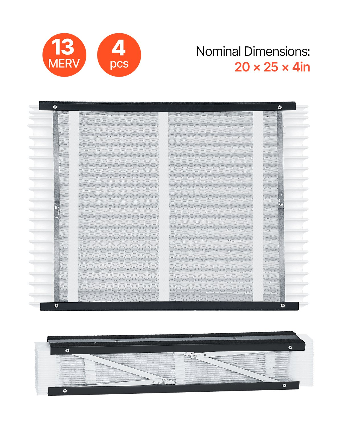 Air Filters MERV 13 Electrostatic Pleated HVAC Furnace Filter 4-Pack 20 ...