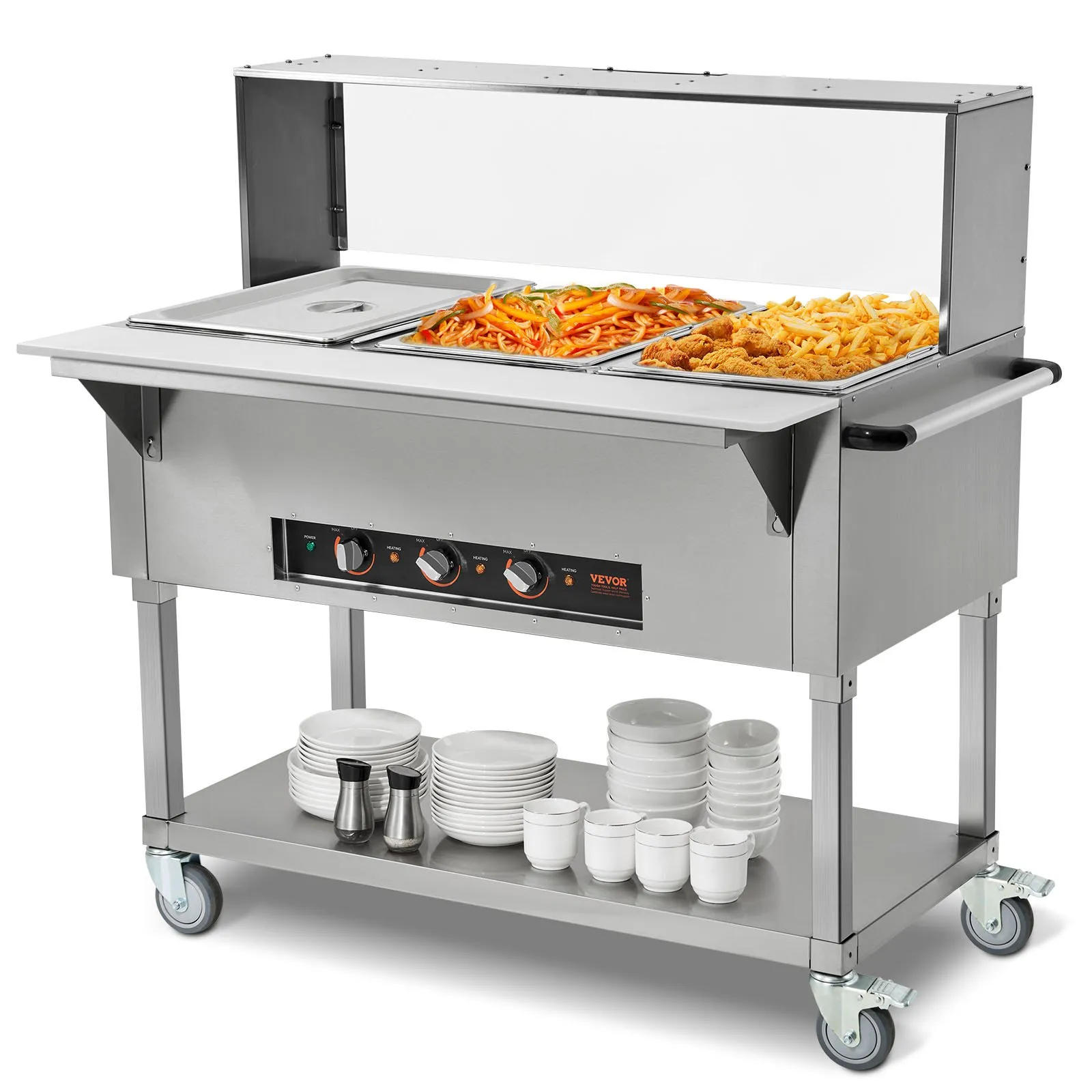 3-Pan Commercial Food Warmer, 1500W Electric Buffet Steam Table w ...